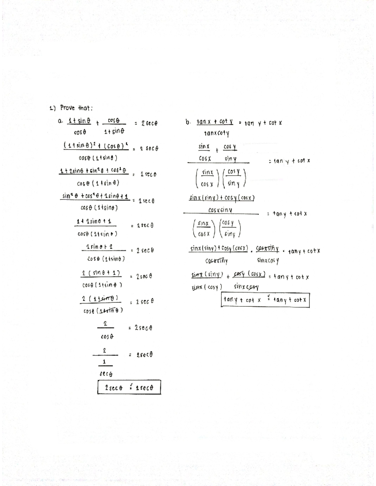 Proving Trigo Identities - 1) Prove that: a. sin G t case 2 seco b ...