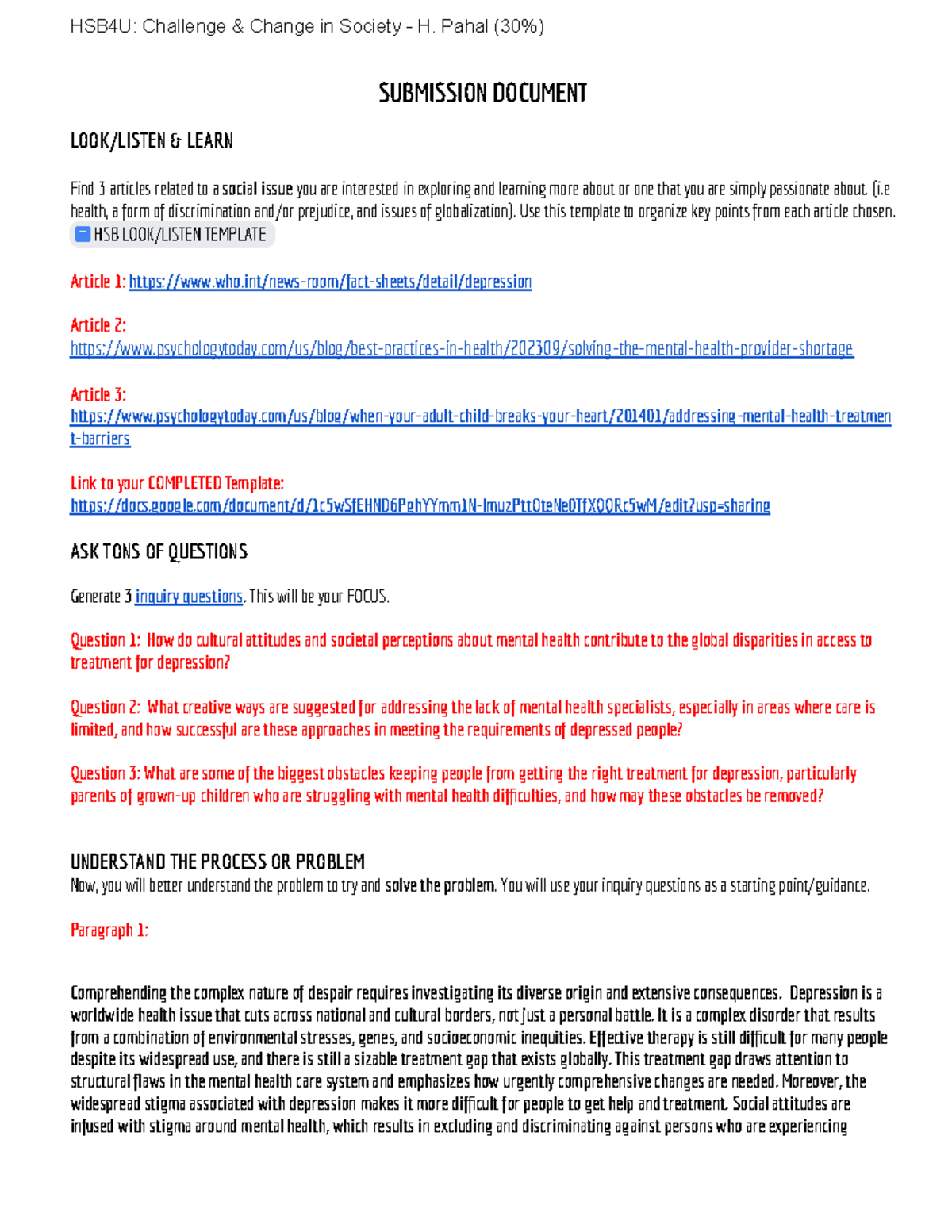 Submission - HSB - final assignment - SUBMISSION DOCUMENT LOOK/LISTEN ...