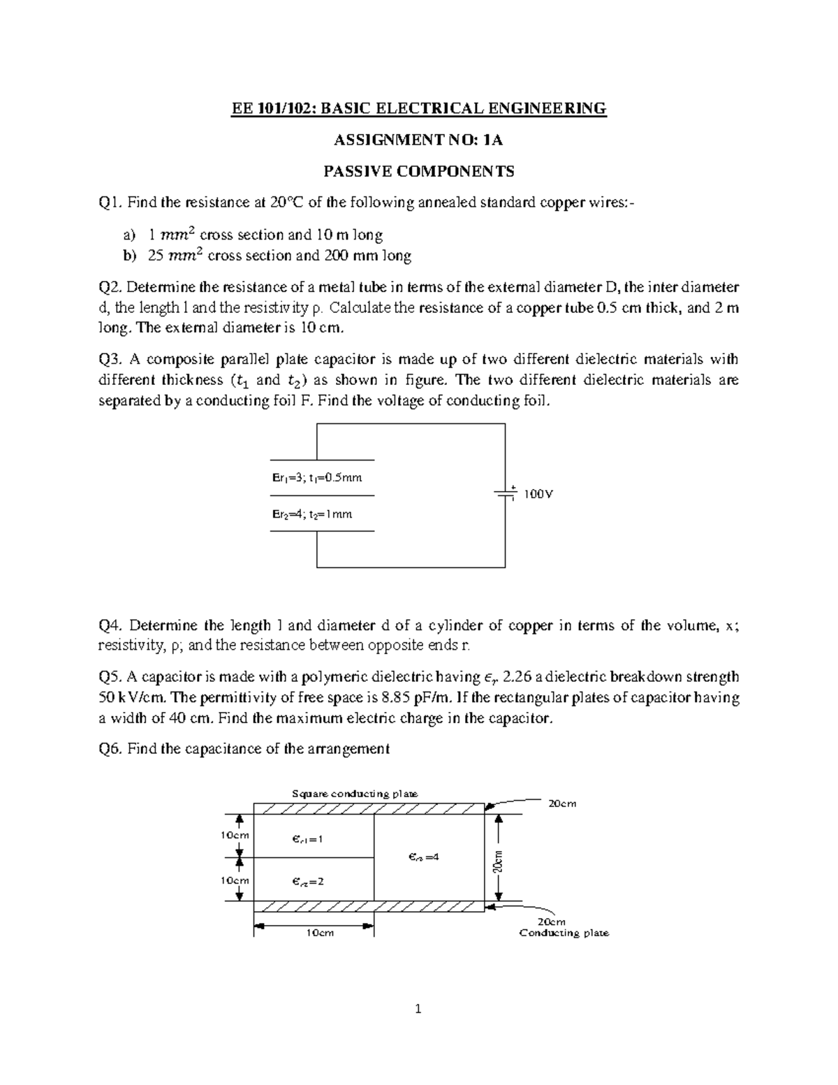 Assignment-1A - for both mid sem and end sem - 1 EE 101/102: BASIC ...