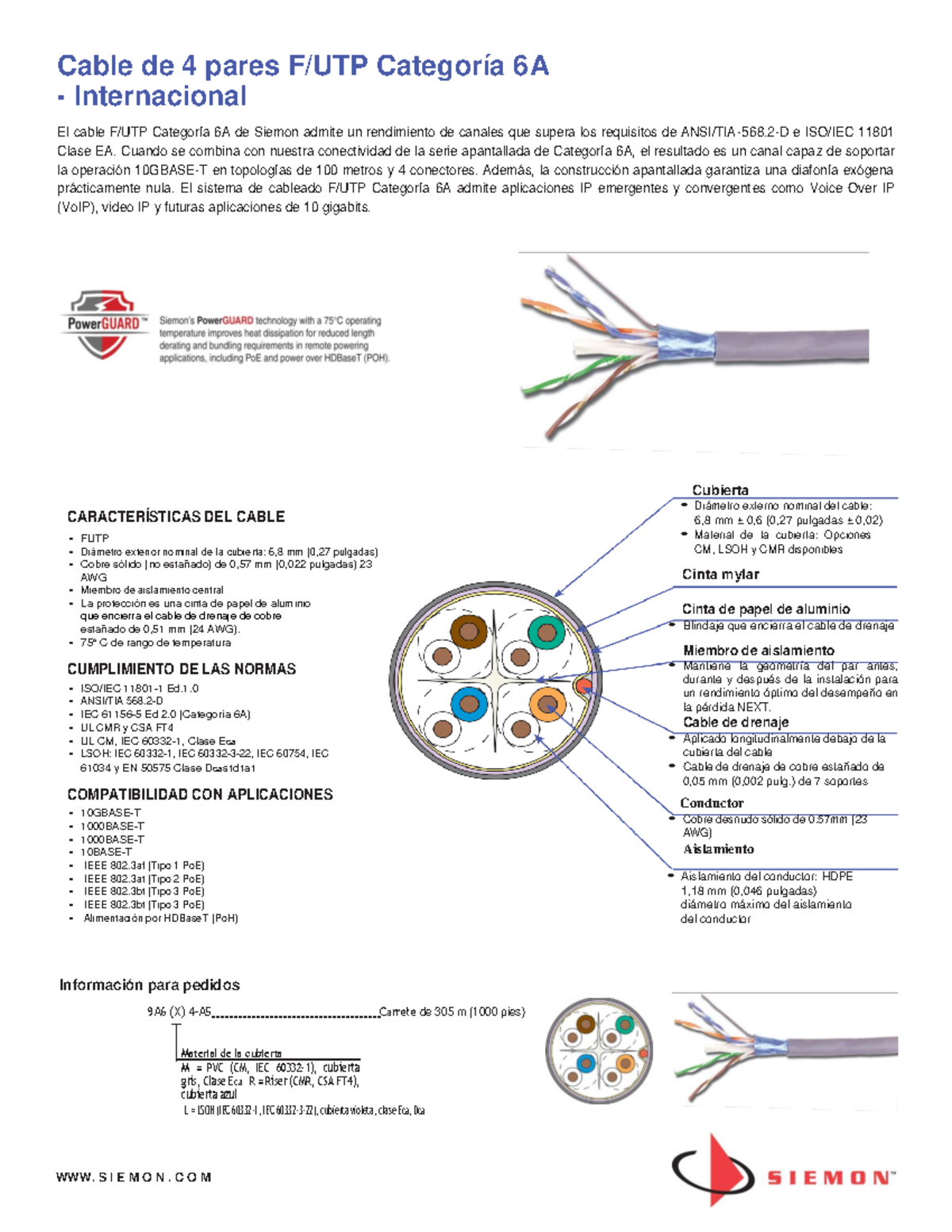 Cable ftp - ficha tecnica - Cable de 4 pares F/UTP Categoría 6A ...