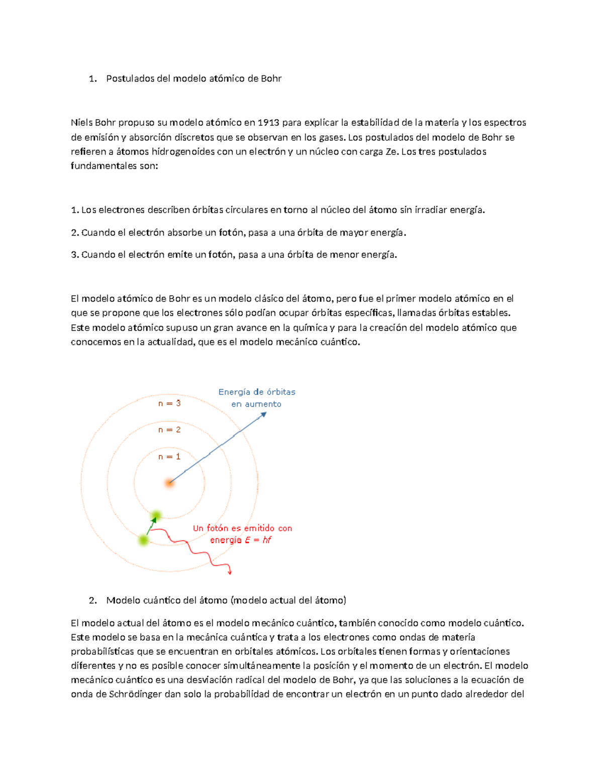 Postulados del modelo atómico de Bohr - Postulados del modelo atómico ...