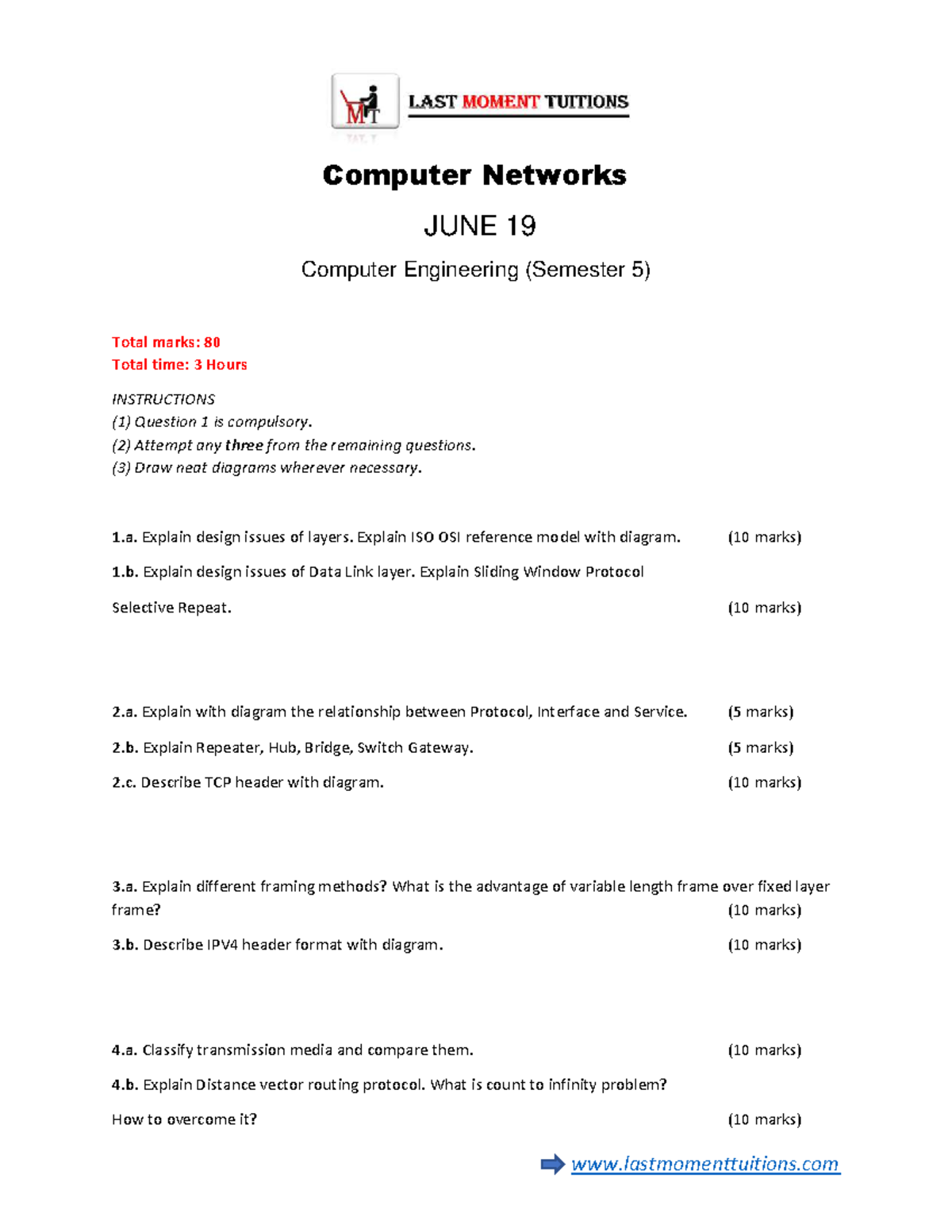 May 2019 - CN paper MU may 2019 - lastmomenttuitions Computer Networks ...