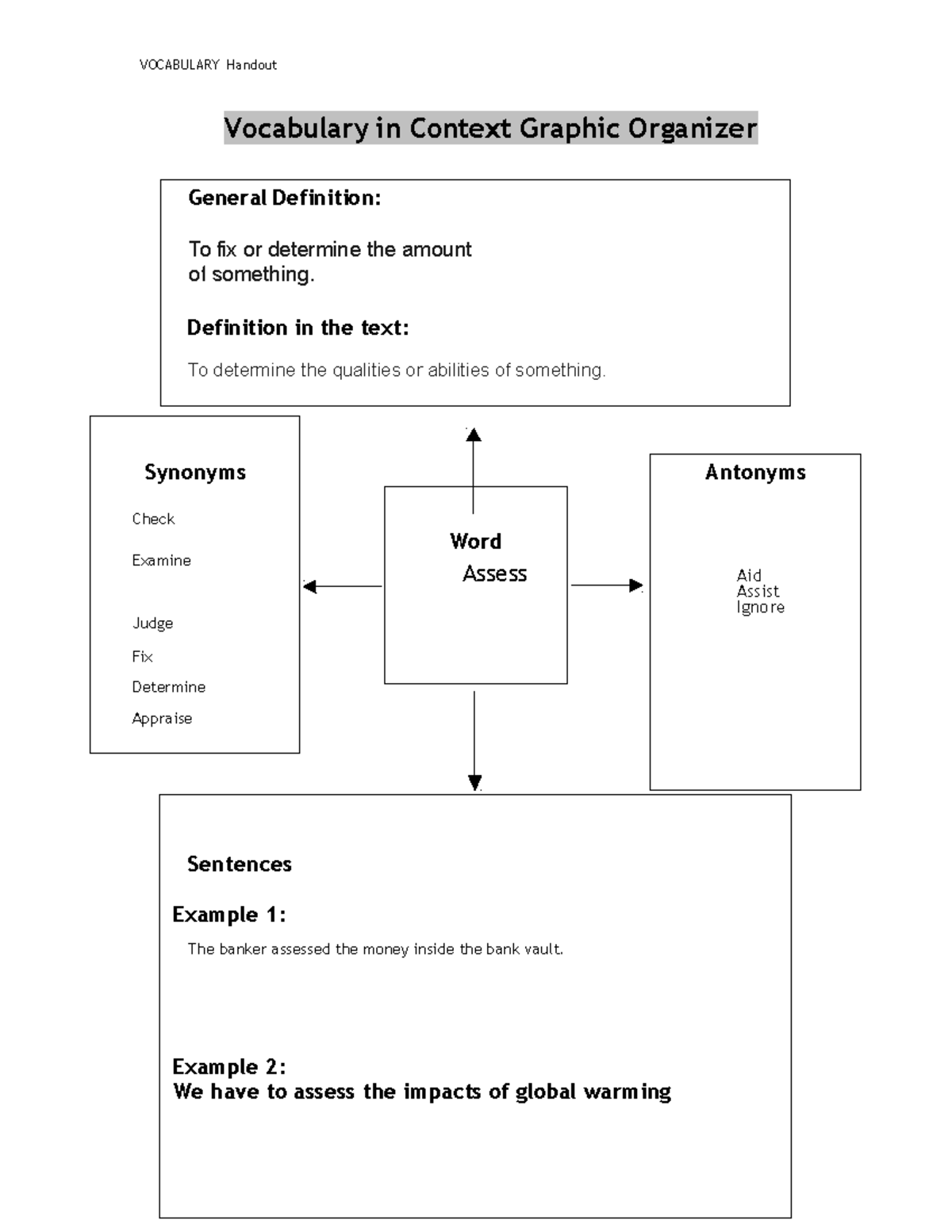 English Classwork - Vocab - VOCABULARY Handout Vocabulary in Context ...