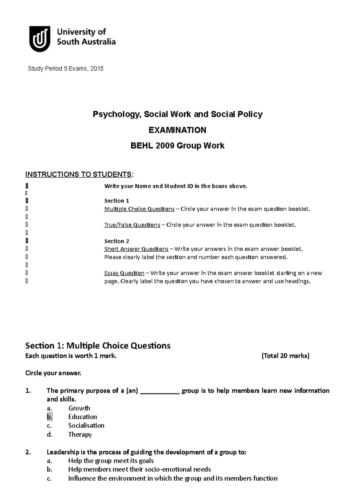 Sample/practice exam 24 November 2017, questions and answers ...