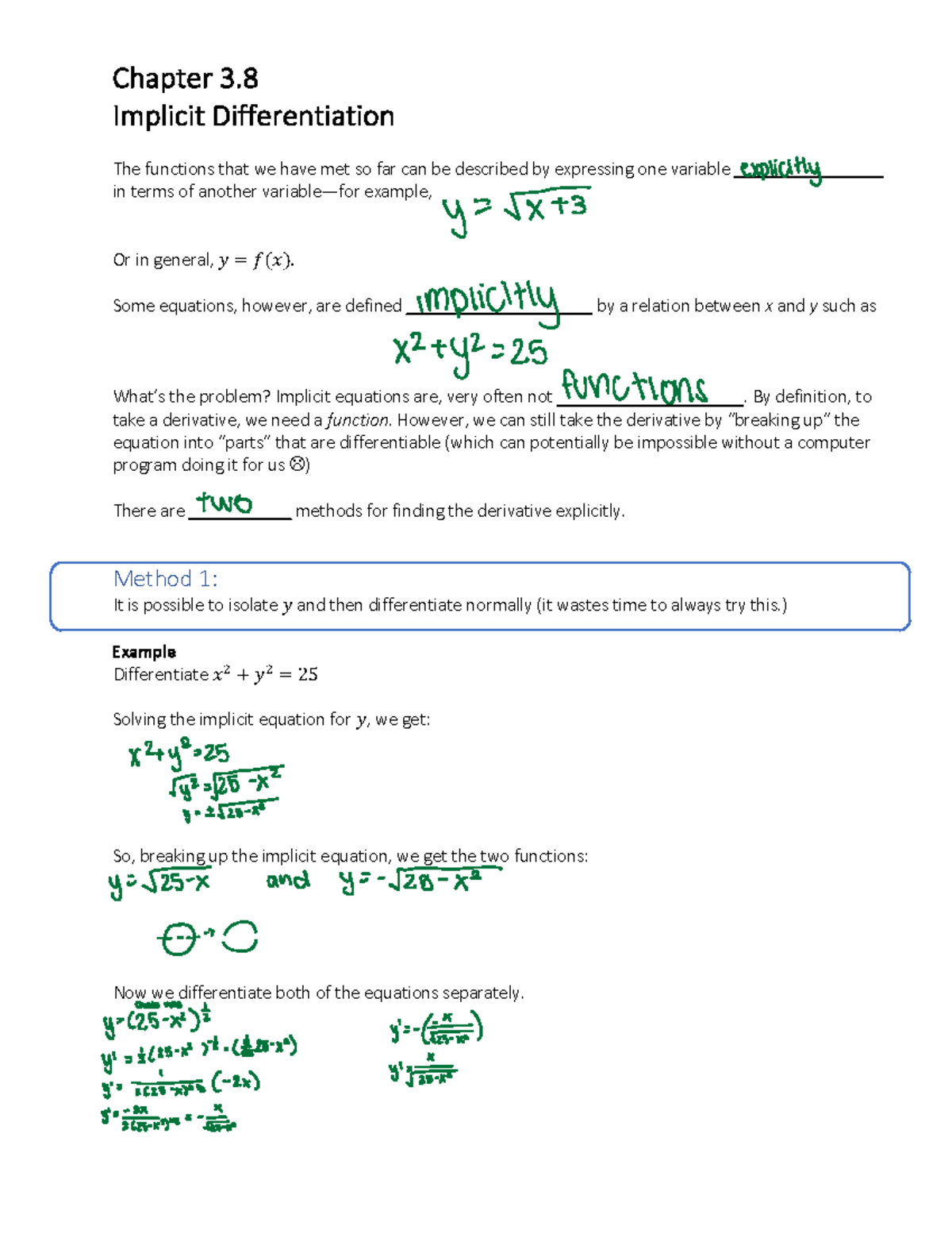 Math lesson 3 - martinez - Chapter 3. 8 Implicit Differentiation The ...