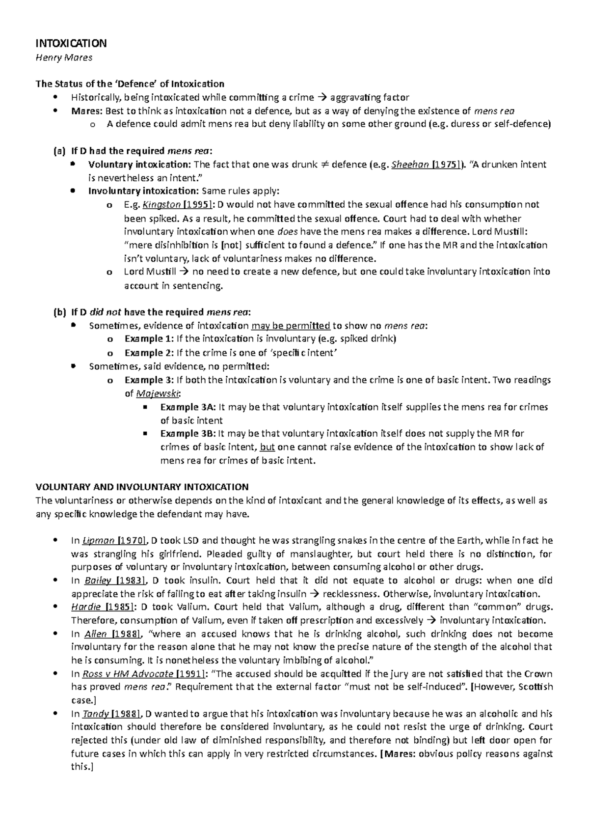 Criminal law for Intoxication - INTOXICATION Henry Mares The Status of ...