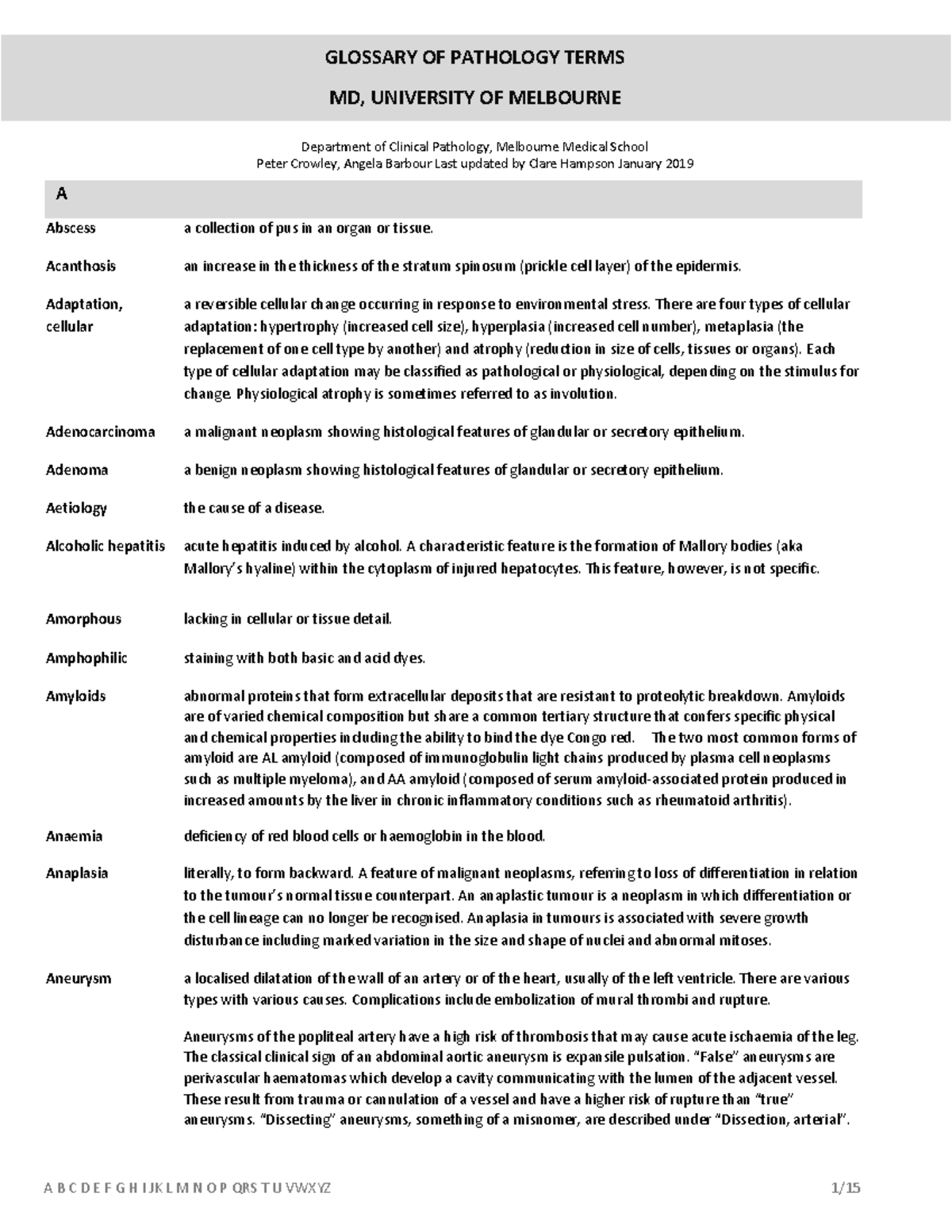 PATH100 Glossary - hello - GLOSSARY OF PATHOLOGY TERMS MD, UNIVERSITY ...
