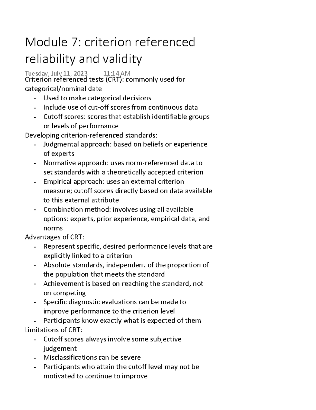 Module 7 criterion referenced reliability and validity - Criterion ...
