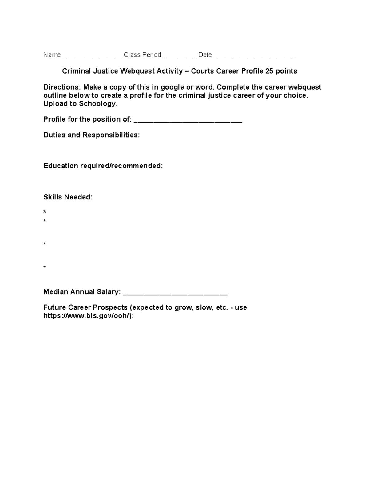 Courts career profile - work For class - Name ________________ Class ...