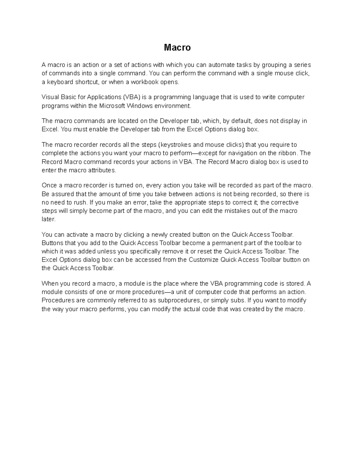 Macro - Macro A macro is an action or a set of actions with which you ...