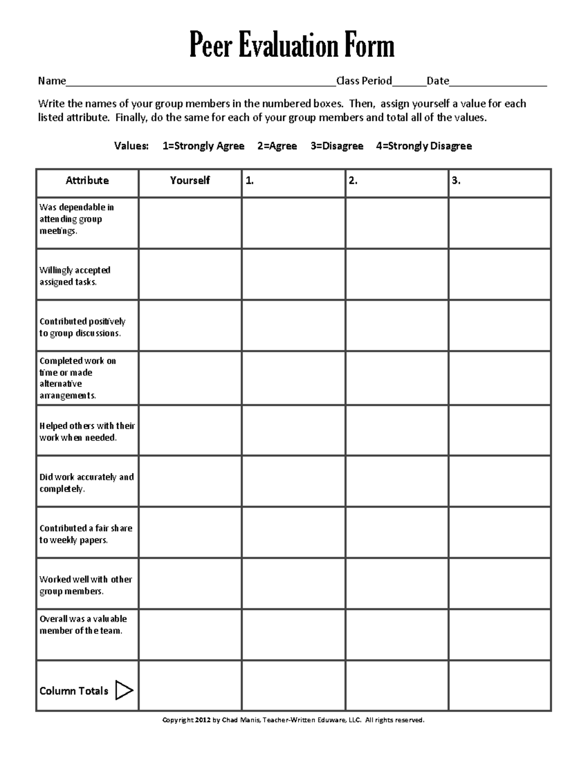4. Peer evaluation form - Peer Evaluation Form - Studocu