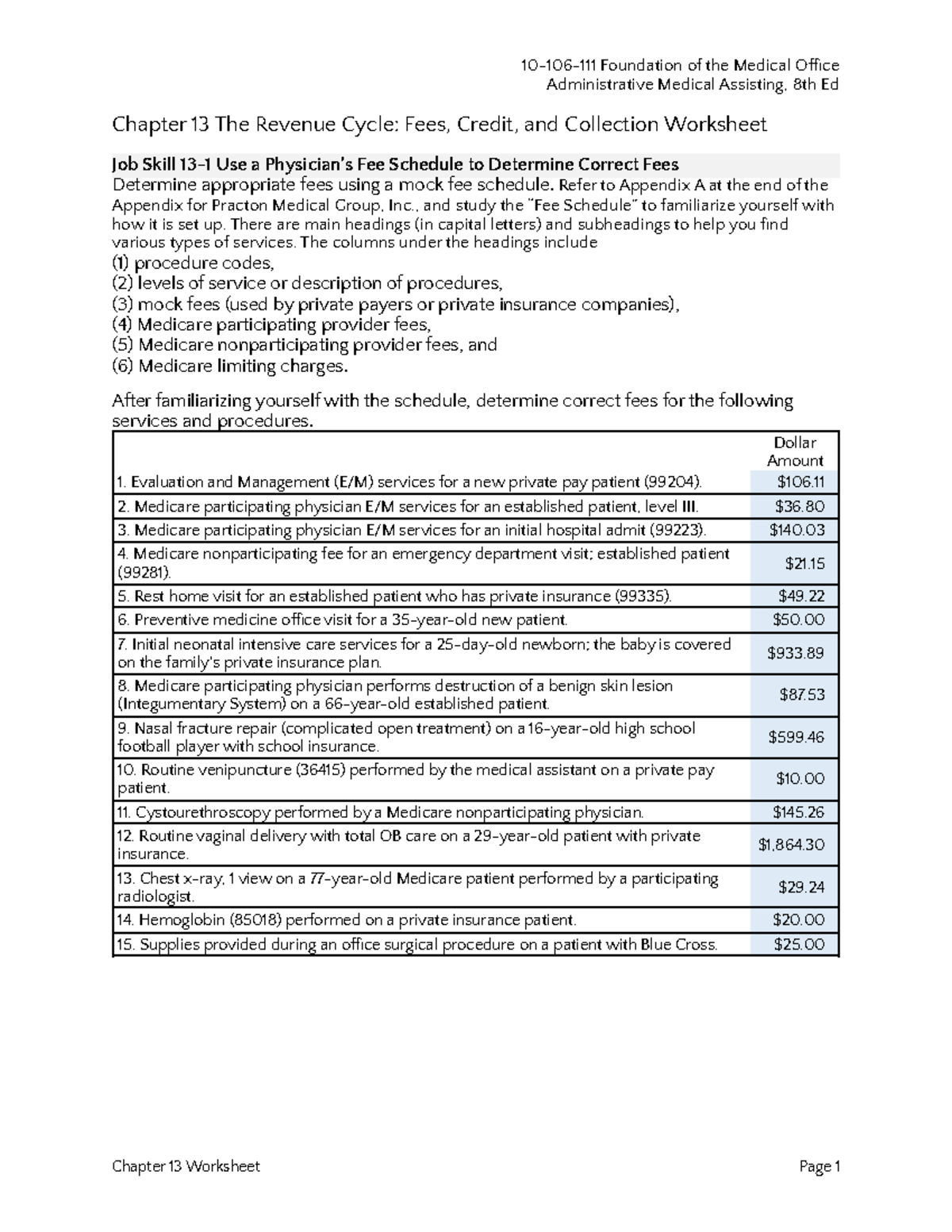 Chapter 13 Worksheet Christianson - Administrative Medical Assisting ...