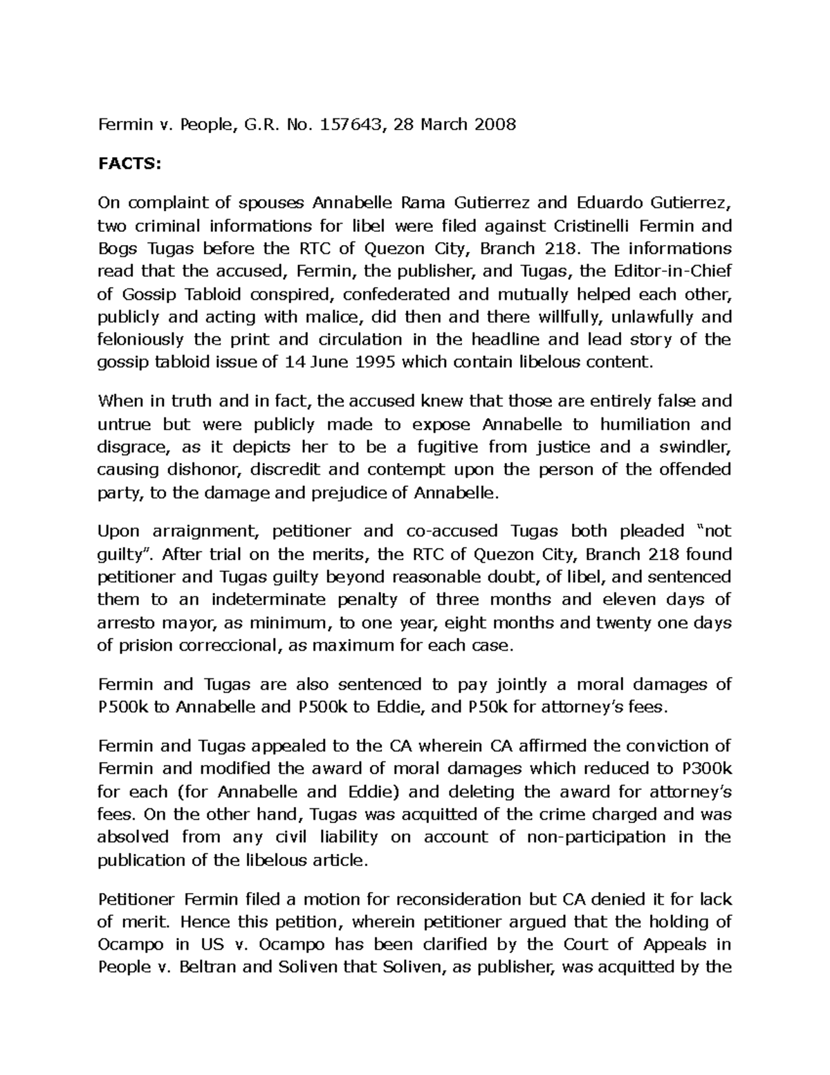 Fermin vs. People of the Philippines - Fermin v. People, G. No. 157643 ...