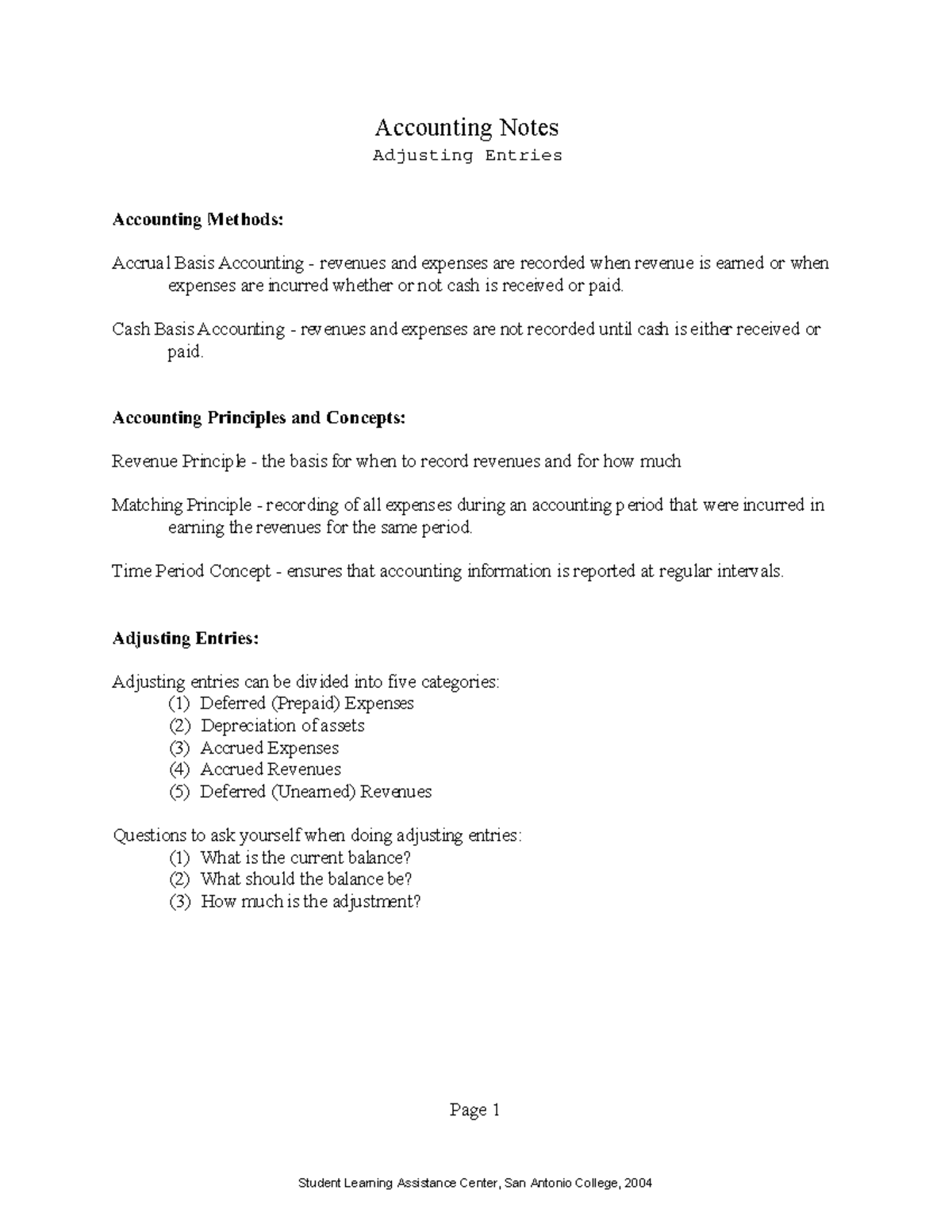 Adjusting-entries - N/A - Page 1 Accounting Notes Accounting Methods ...