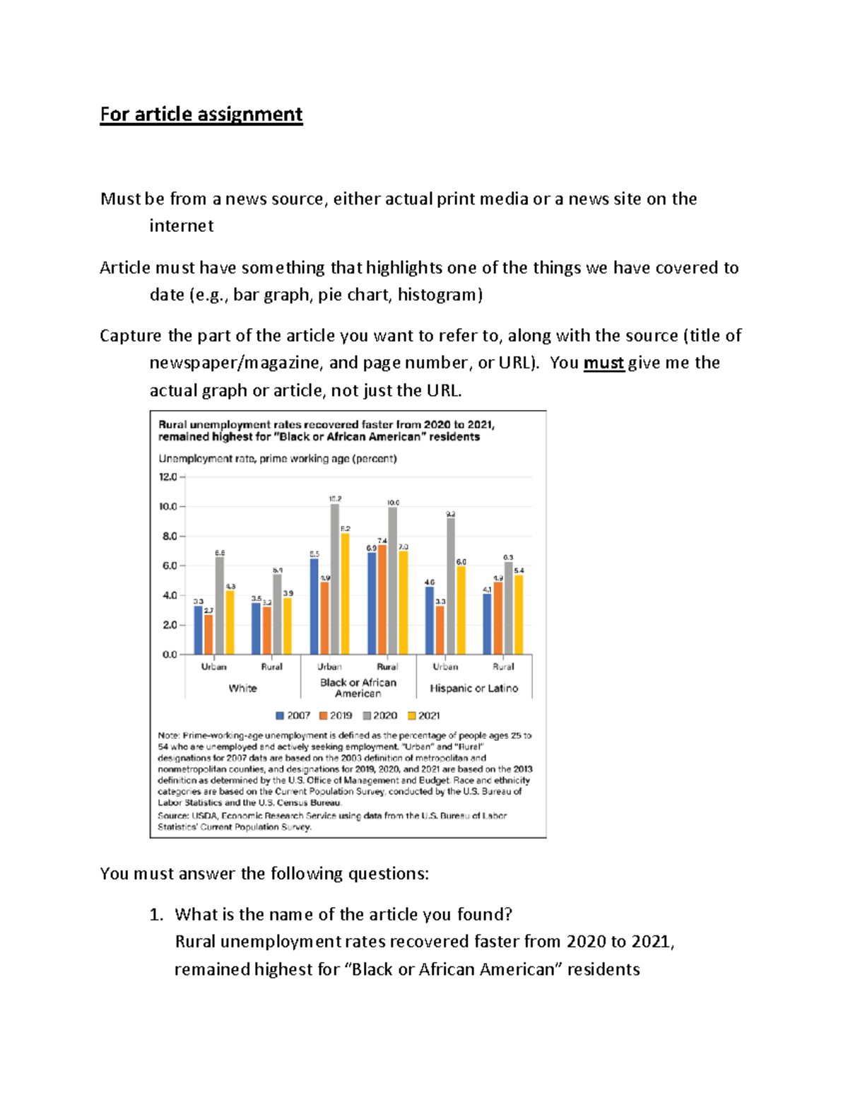 Article Assignment - For article assignment Must be from a news source ...
