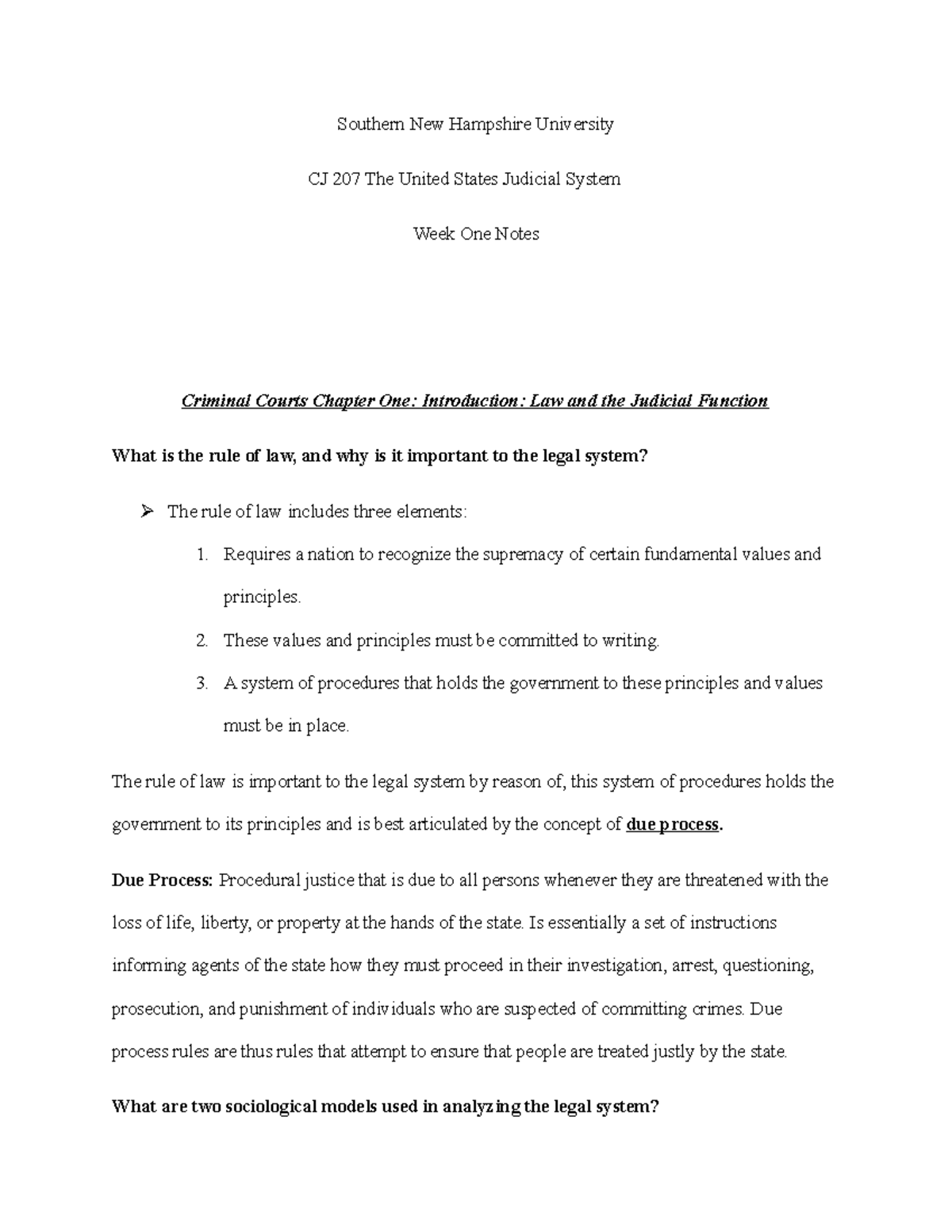 CJ 207 Module One Notes - Southern New Hampshire University CJ 207 The ...