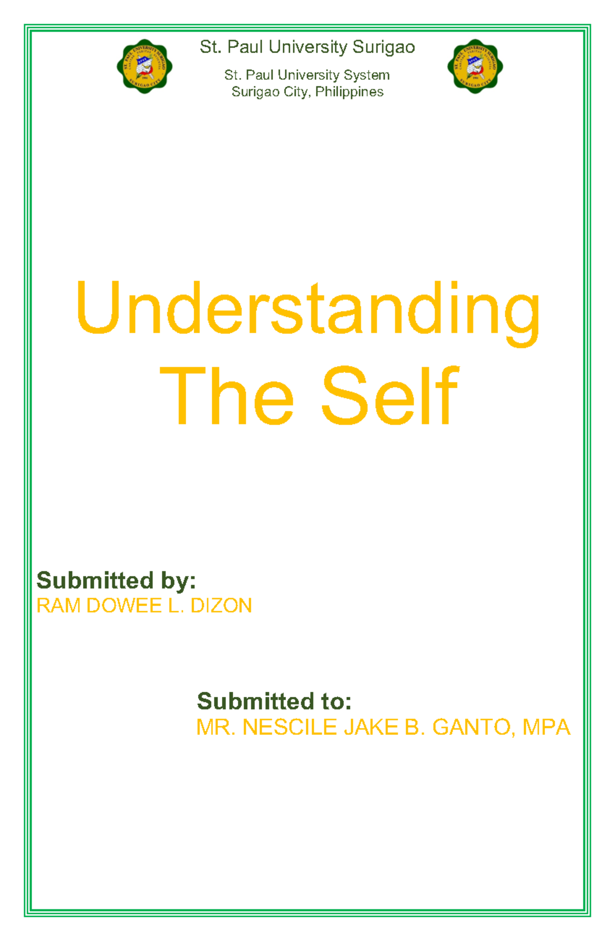 Understanding the Self Activity - St. Paul University System Surigao ...