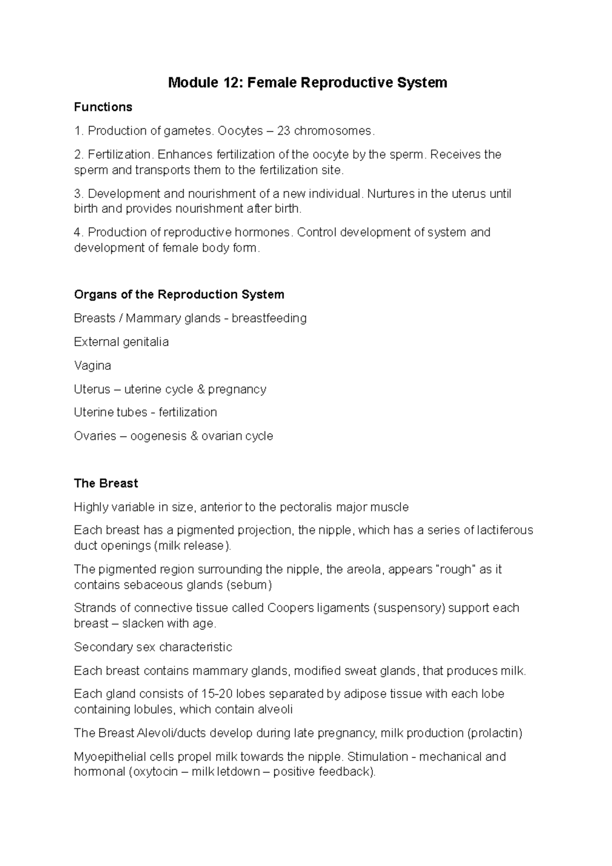 Module 12 - Lecture notes 12 - Module 12: Female Reproductive System ...