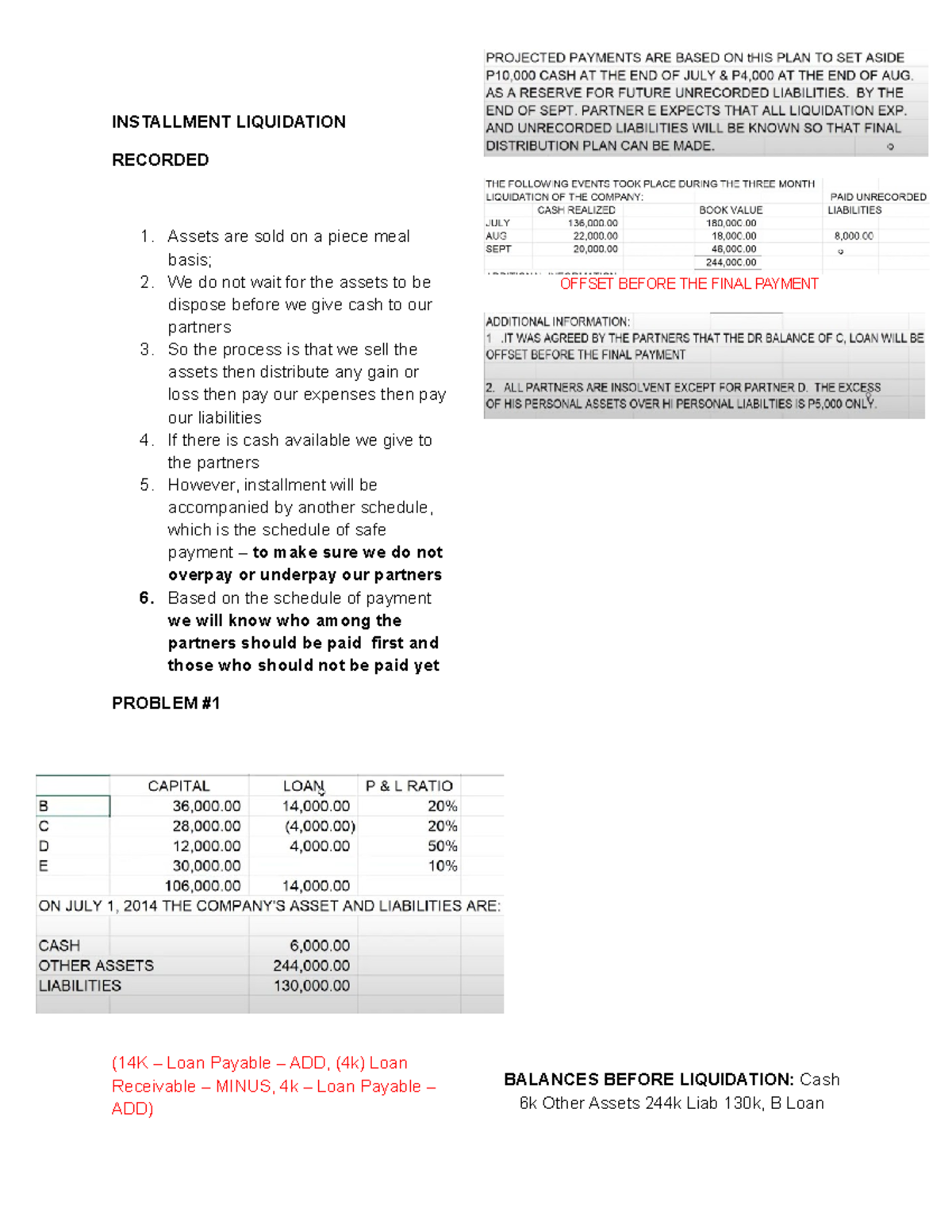 PARNERSHIP AND CORPORATION LECTURE NOTES - INSTALLMENT LIQUIDATION ...