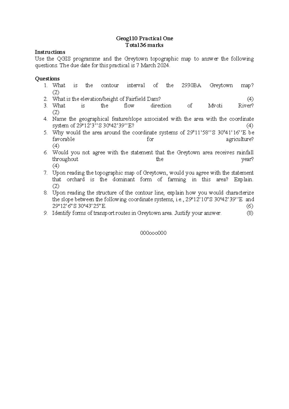 2024 GEOG110 Practical One - Geog110 Practical One Total 36 marks Instructions Use the QGIS ...