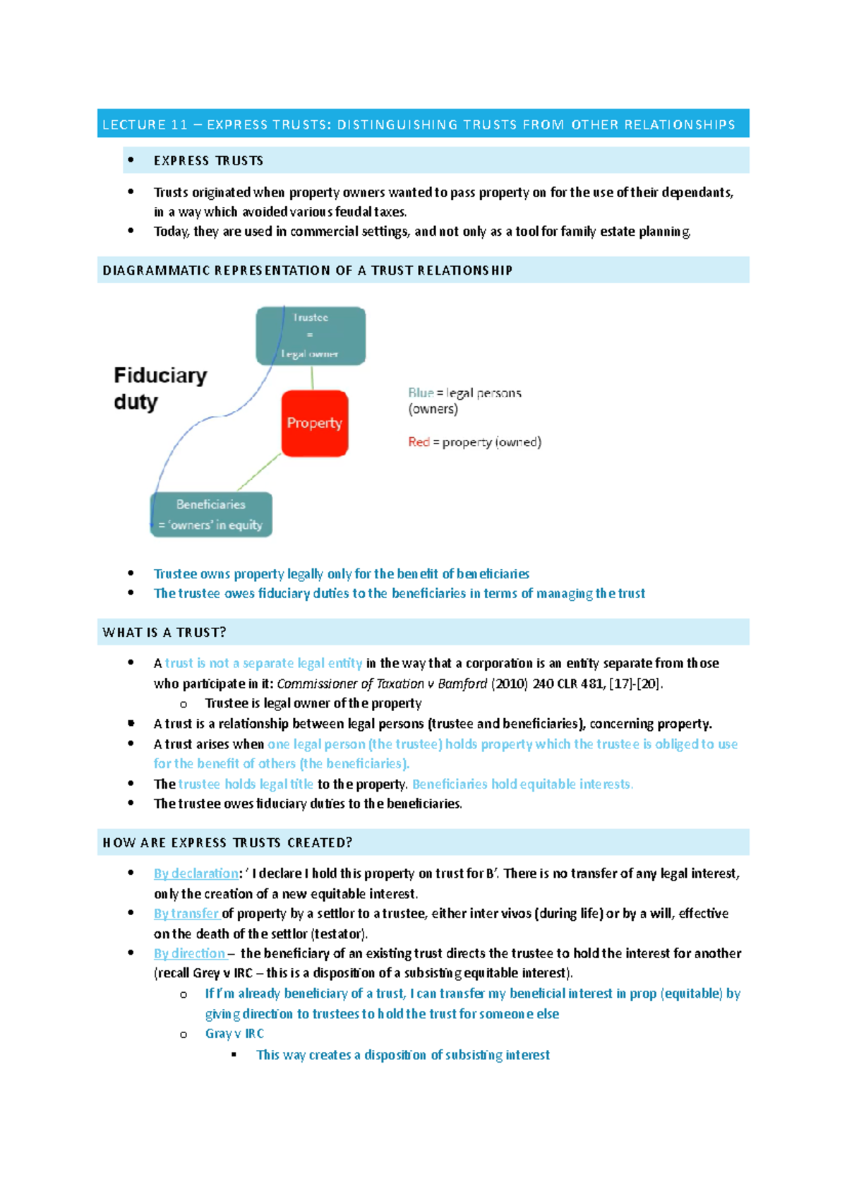 Lecture 11 - Express Trusts - Distinguishing trusts from other ...