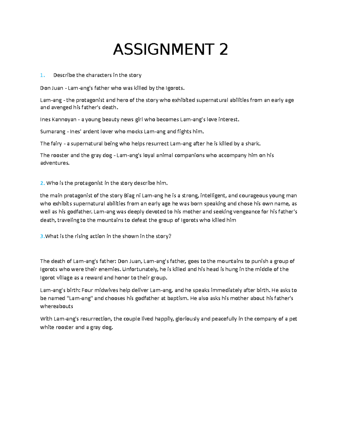 Assignment 2 Literature - ASSIGNMENT 2 Describe the characters in the ...