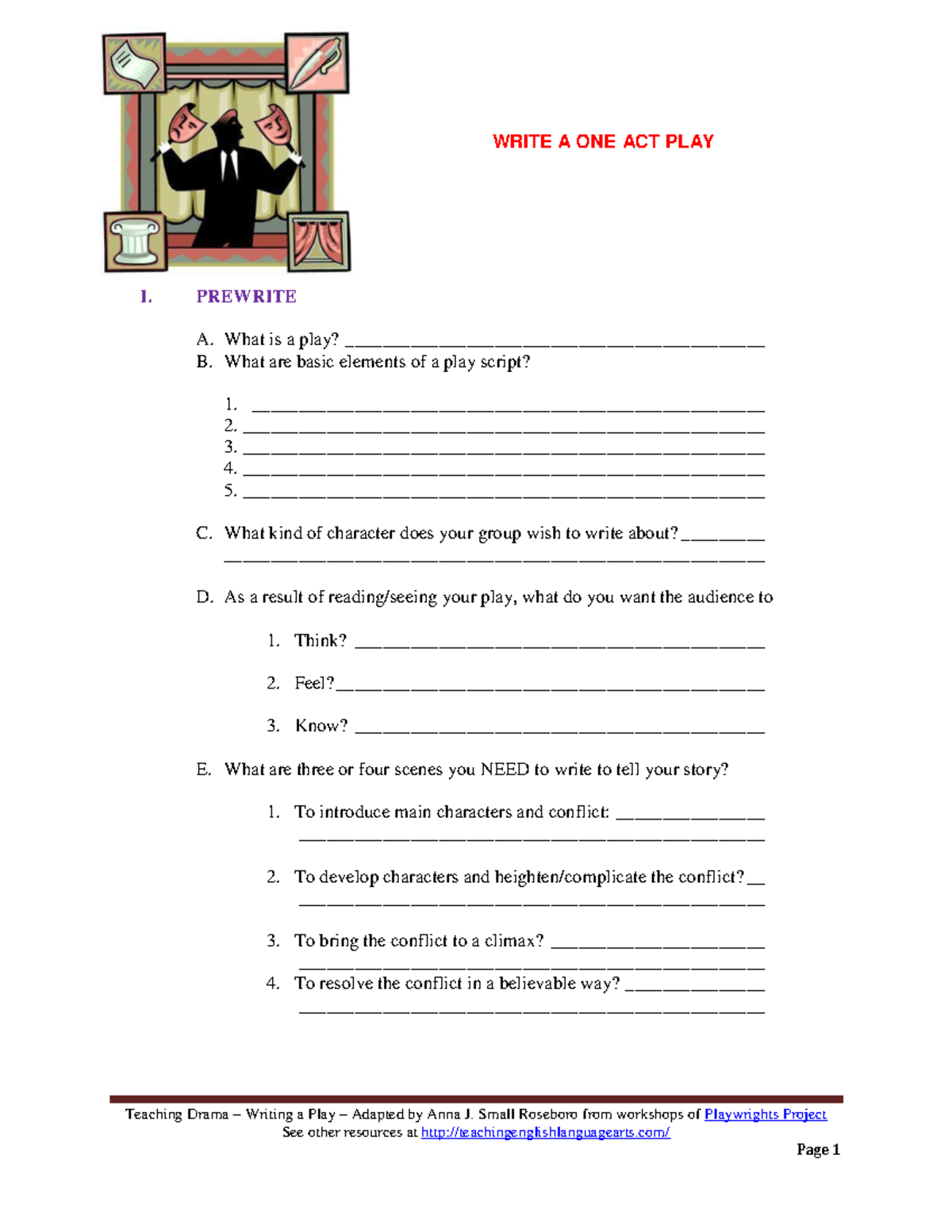 Writing a One Act Play - Teaching Drama – Writing a Play – Adapted by ...