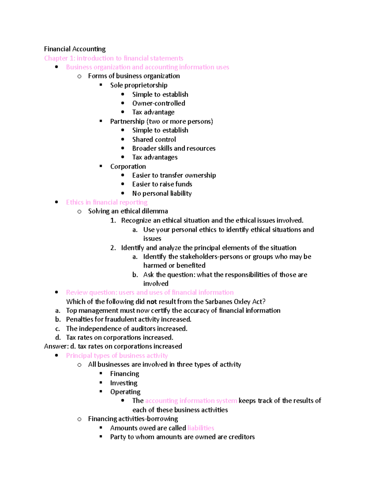 Financial Accounting notes - Financial Accounting Chapter 1 ...