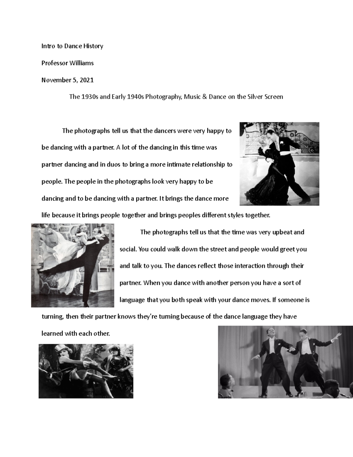 Assignement 10 - easy 100 on all assignments - Intro to Dance History ...