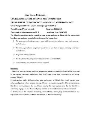 Anthropology Assignment - Date 11/04/ Dire Dawa University College of ...