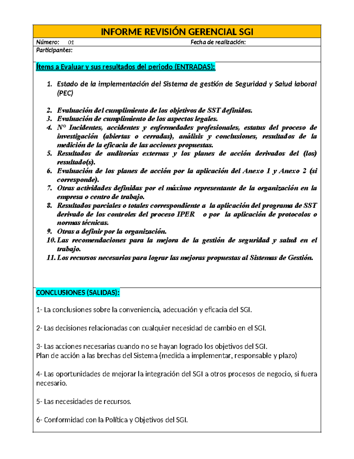 Informe Revisión Gerencial SSGG - INFORME REVISIÓN GERENCIAL SGI Número ...