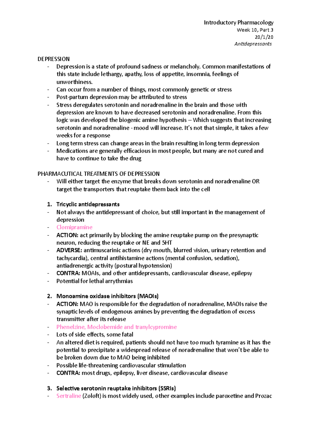 Week 10, Part 3 - Week 10 lecture notes - Pharmacology - Introductory ...