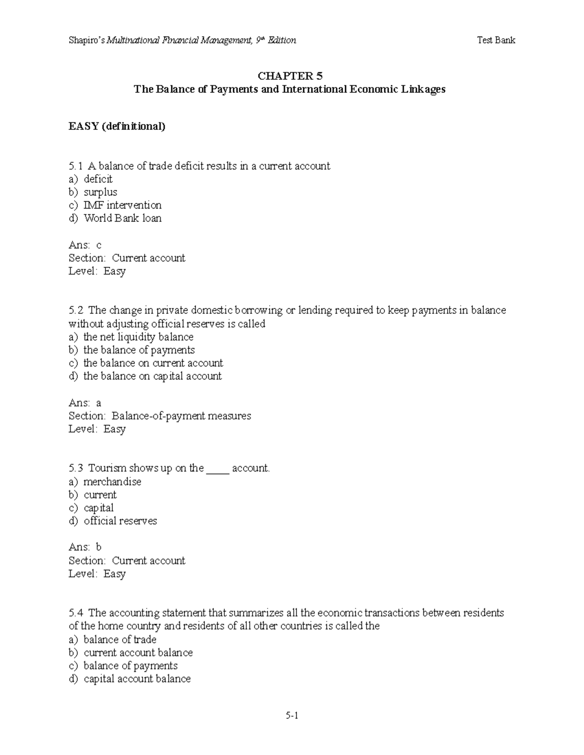 Multinational Financial Management 9th Edition Test Bank CHAPTER 5 The ...