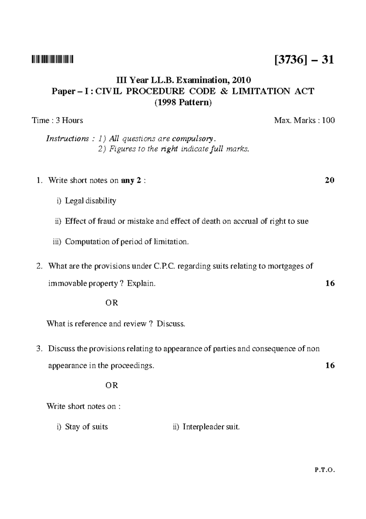 Cpc sample paper 1 - QUQTQI [3736] – 31 III Year LL. Examination, 2010 ...