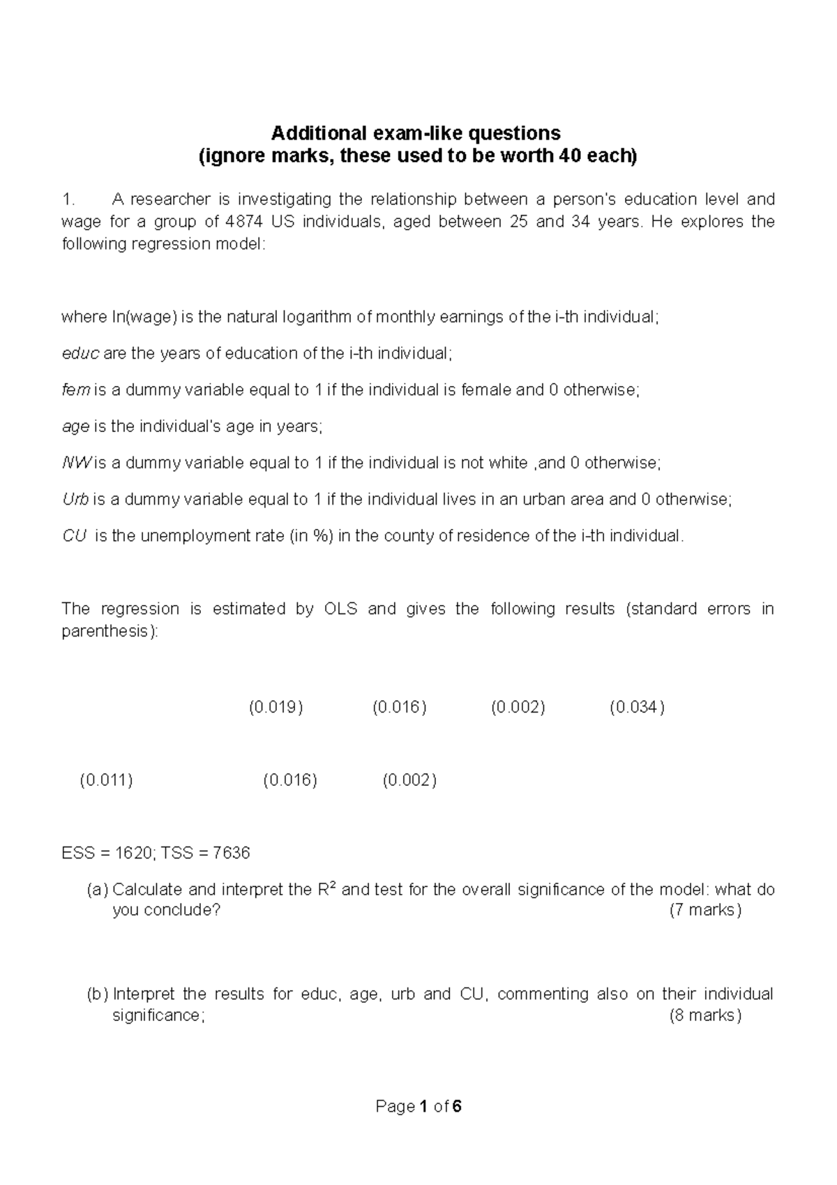 EDA Additional Questions - Additional exam-like questions (ignore marks ...