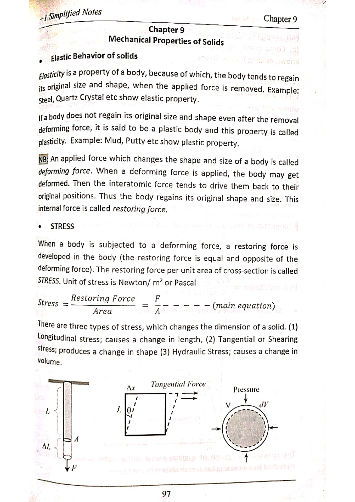 Mechanical Properties OF Solids 11th 9th chapter simplified notes ...