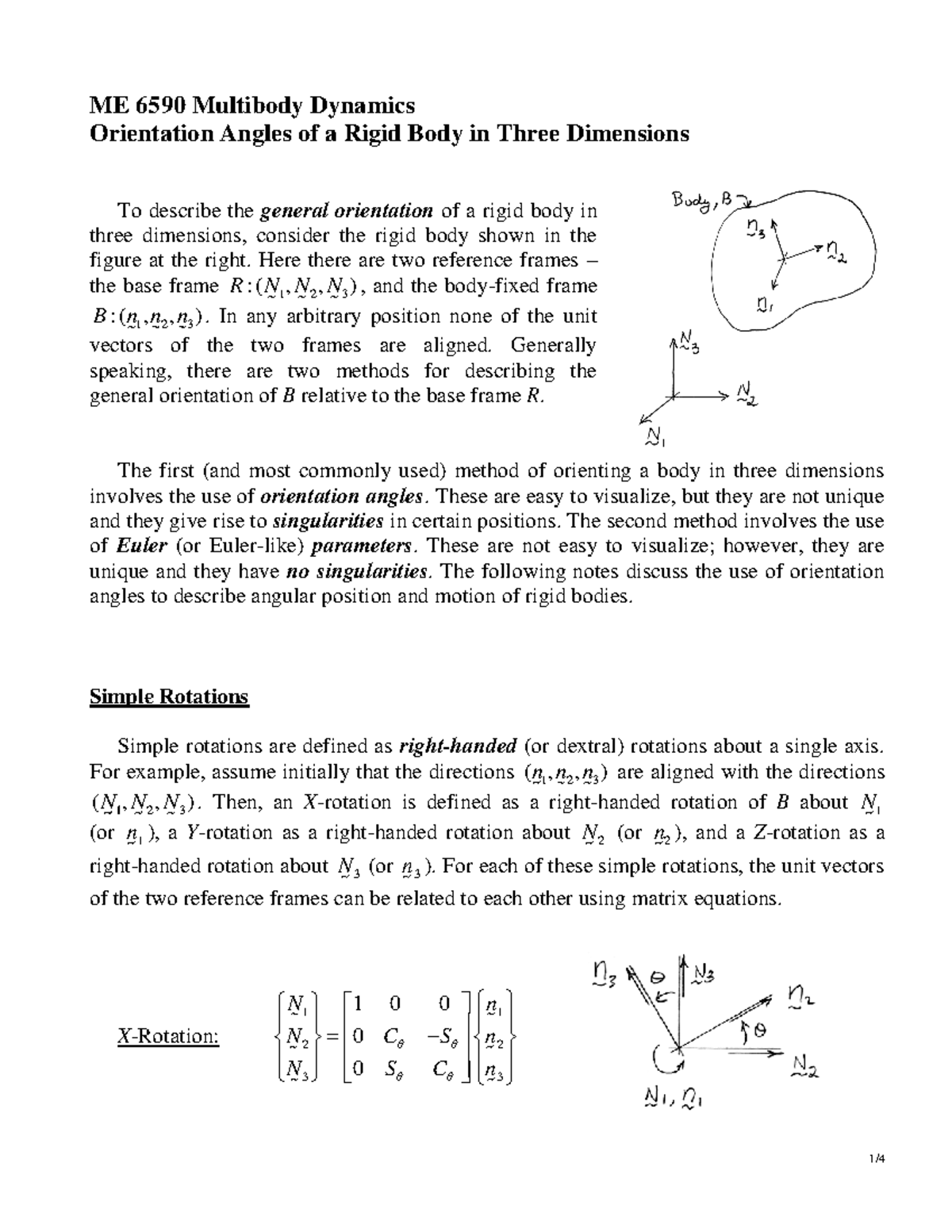 Me659Orientation Agles - ME 6590 Multibody Dynamics Orientation Angles of a Rigid Body in Three ...