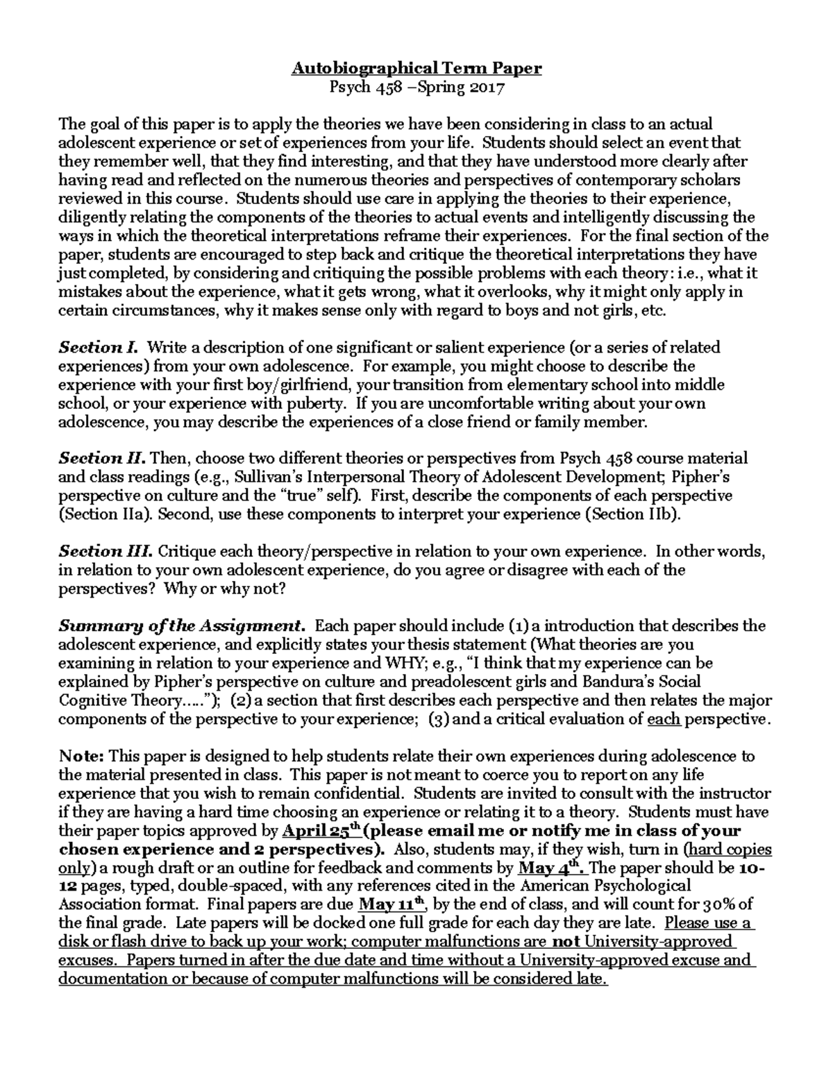 PSY458 Autobiographical Term Paper - Autobiographical Term Paper Psych ...