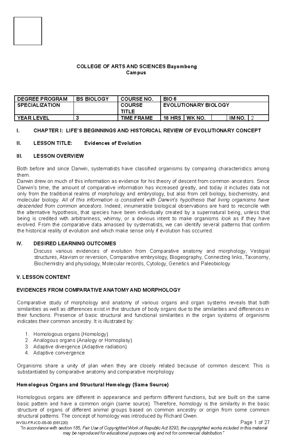 Module-2 Evolution-2nd-EM-2021-2022 - COLLEGE OF ARTS AND SCIENCES ...