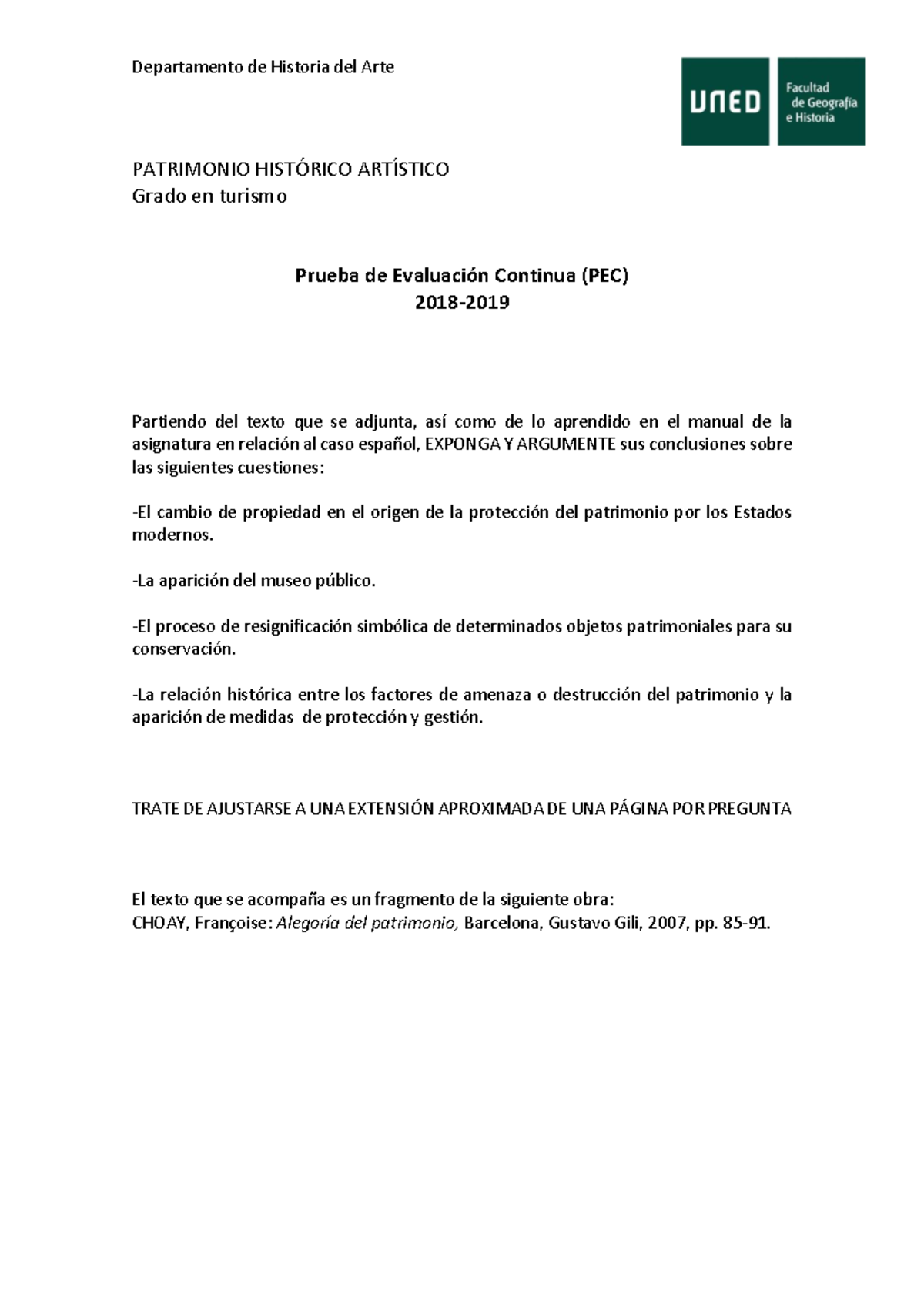 PEC 18 19 - Descripción de PEC 2018-2019 - Departamento de Historia del ...