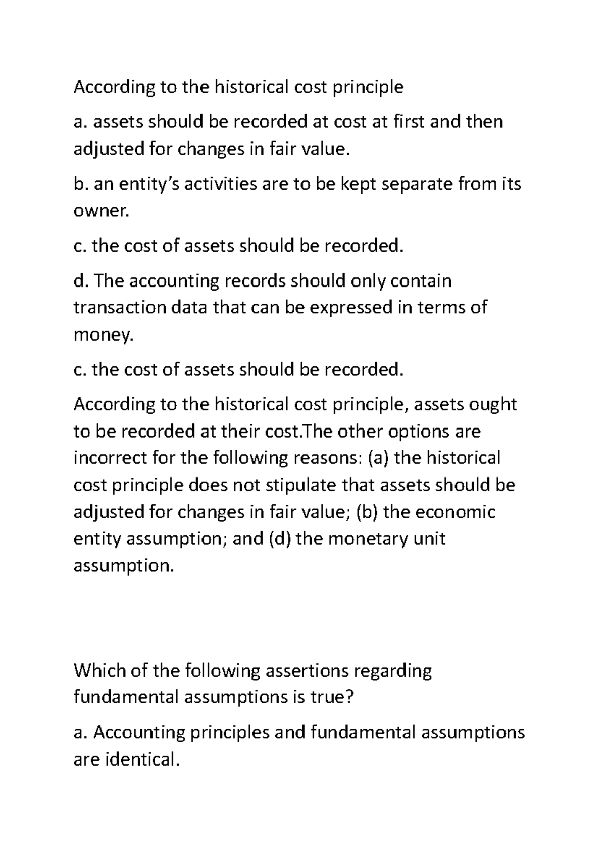 Accounting 2021 CH2 - Part 2 - According to the historical cost ...