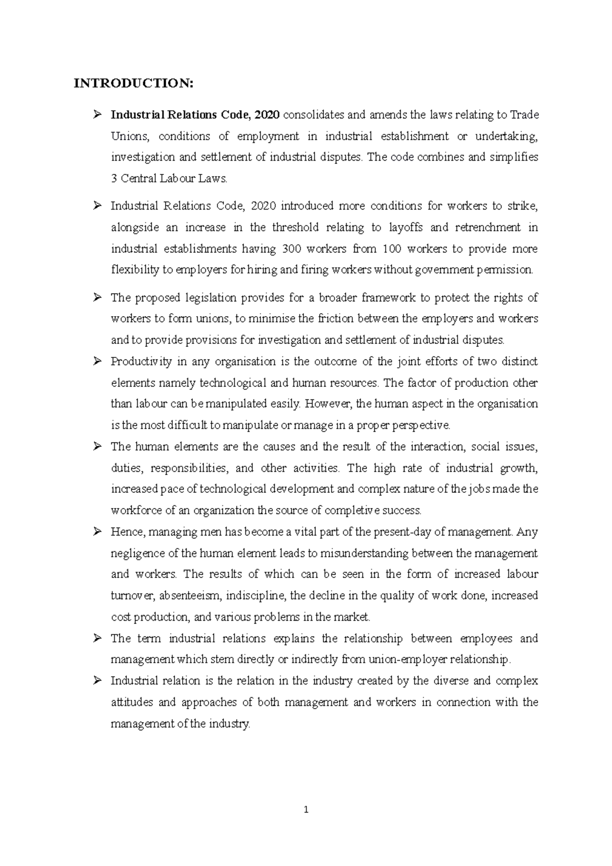 Human Resource Management - INTRODUCTION: Industrial Relations Code ...