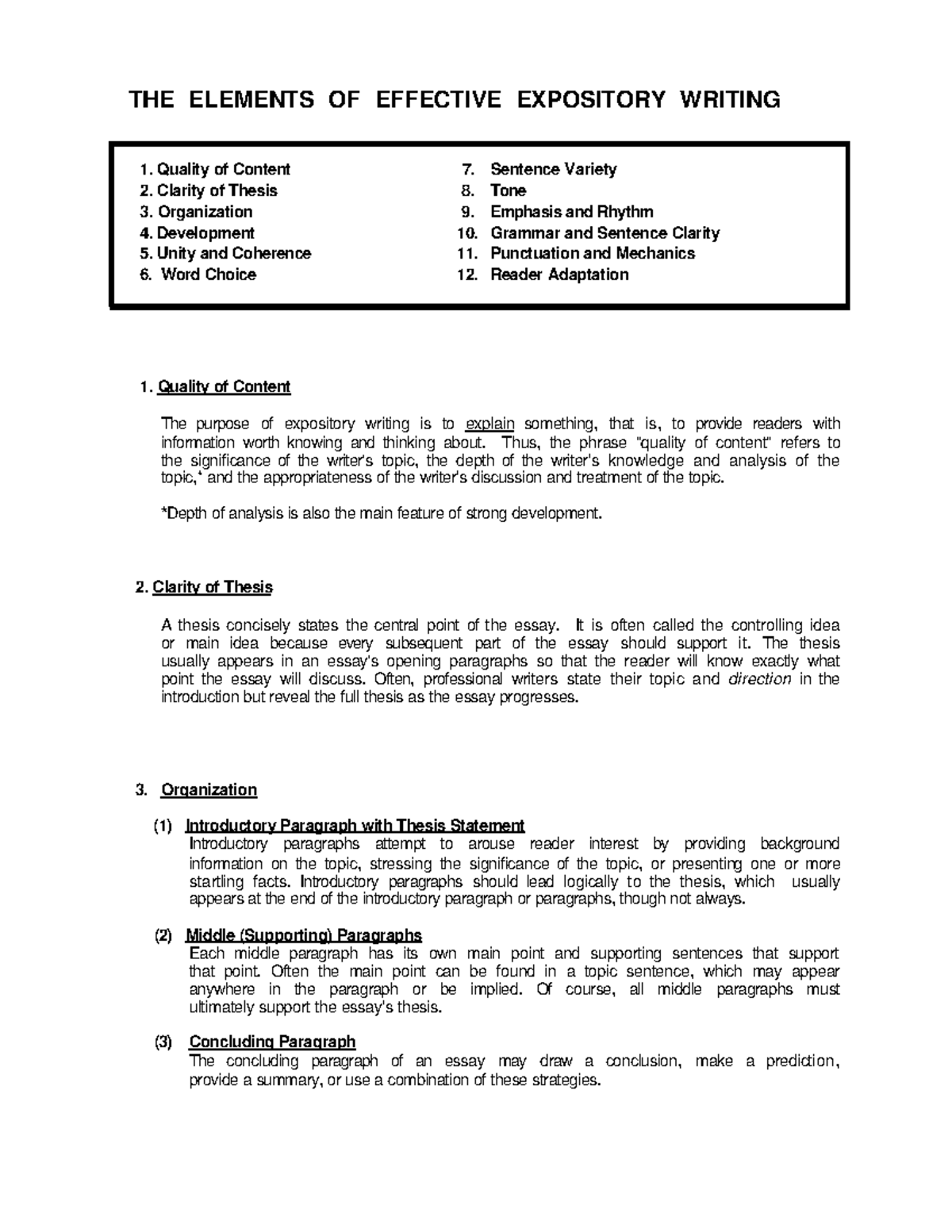 THE Elements OF Effective Expository Writing - THE ELEMENTS OF ...
