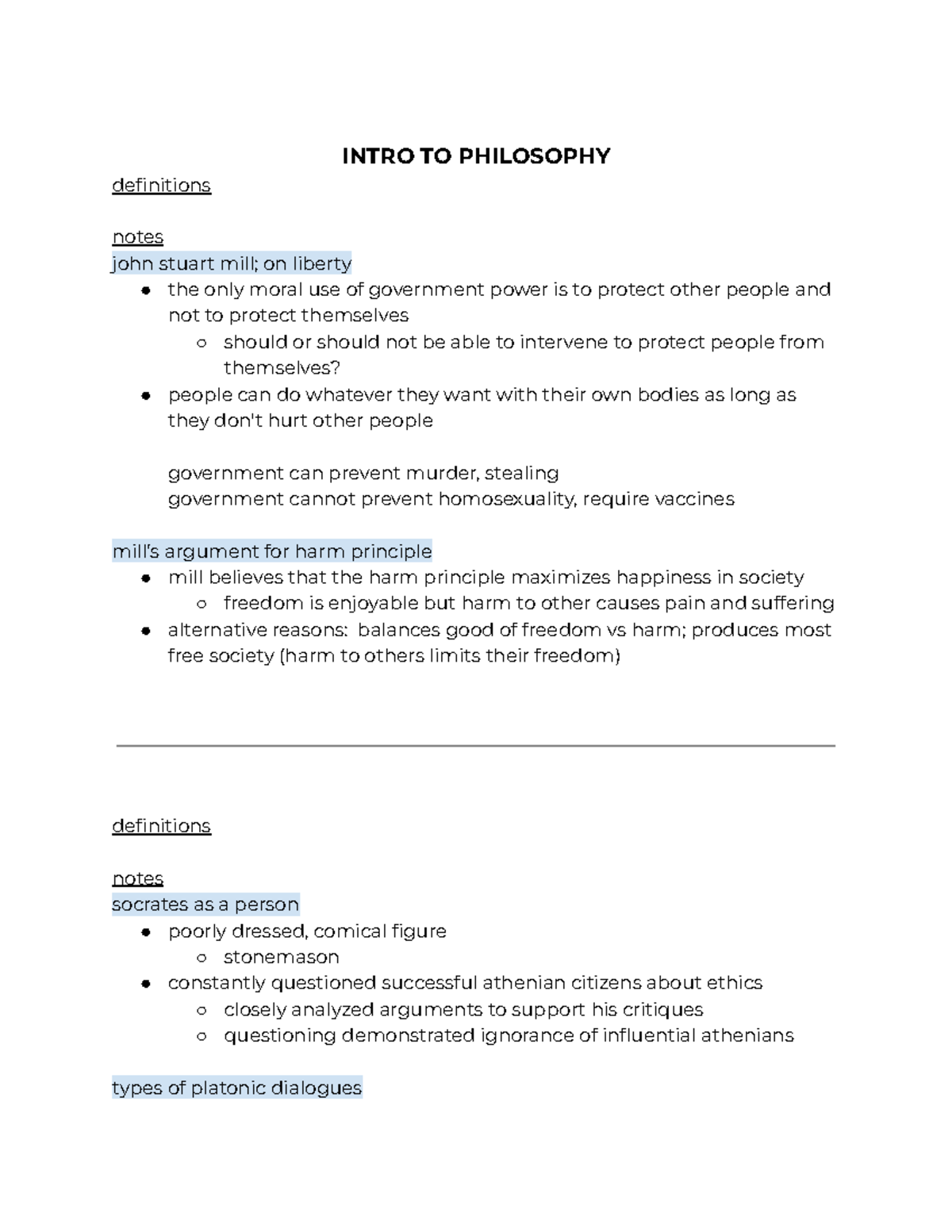 philosophy; john stuart mill and socrates - INTRO TO PHILOSOPHY ...