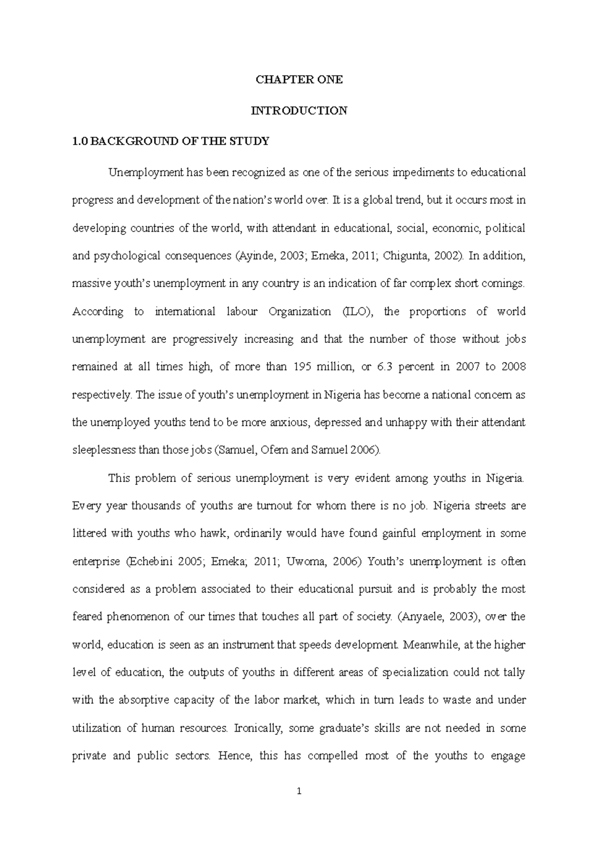 Chapterone - useful for research work - CHAPTER ONE INTRODUCTION 1 ...