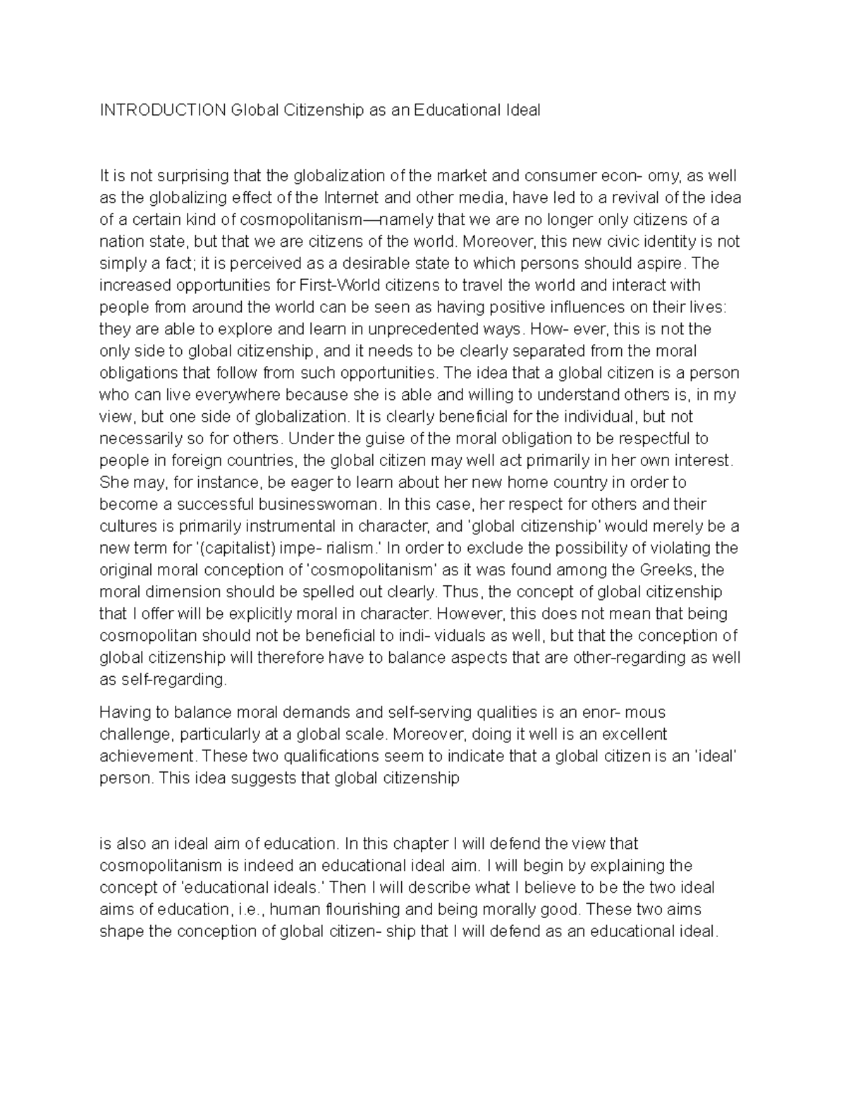 Introduction Global Citizenship as an Educational Ideal - INTRODUCTION ...
