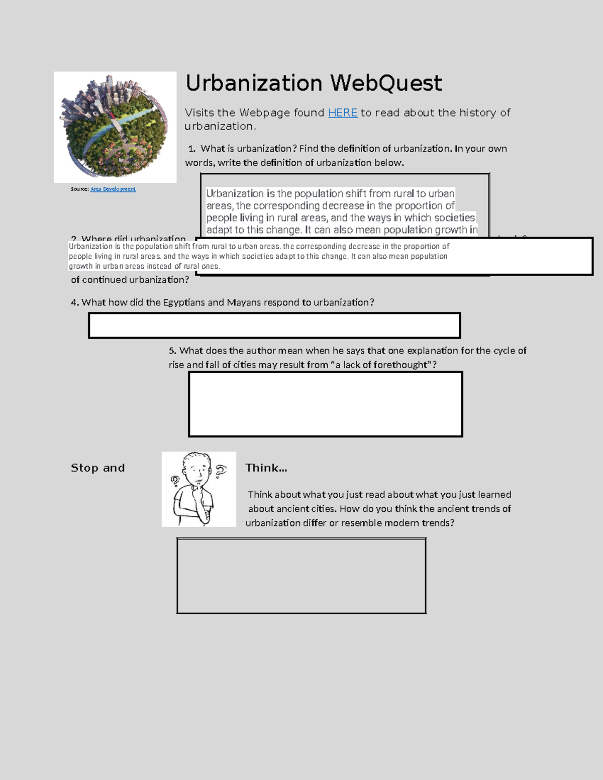 Urbanization+Web Quest - Urbanization WebQuest Visits the Webpage found ...