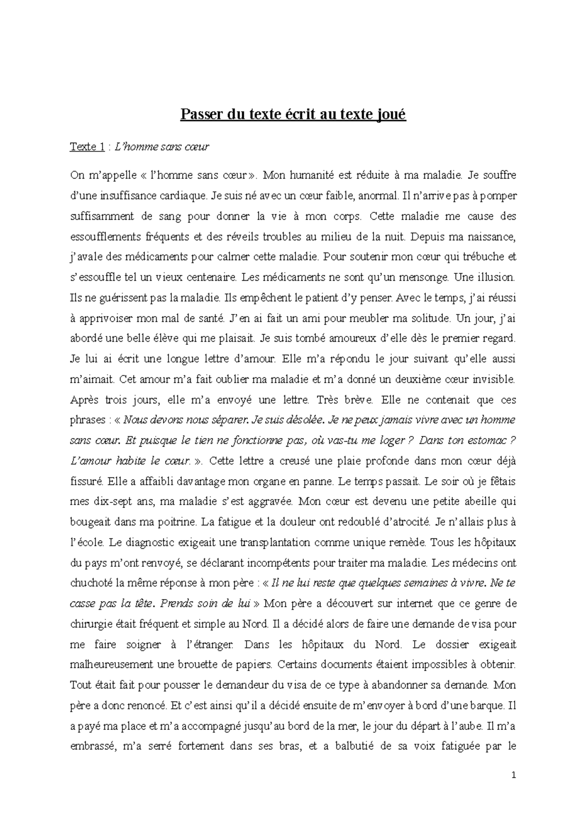 Passer du texte écrit au texte joué M2 - Passer du texte écrit au texte ...