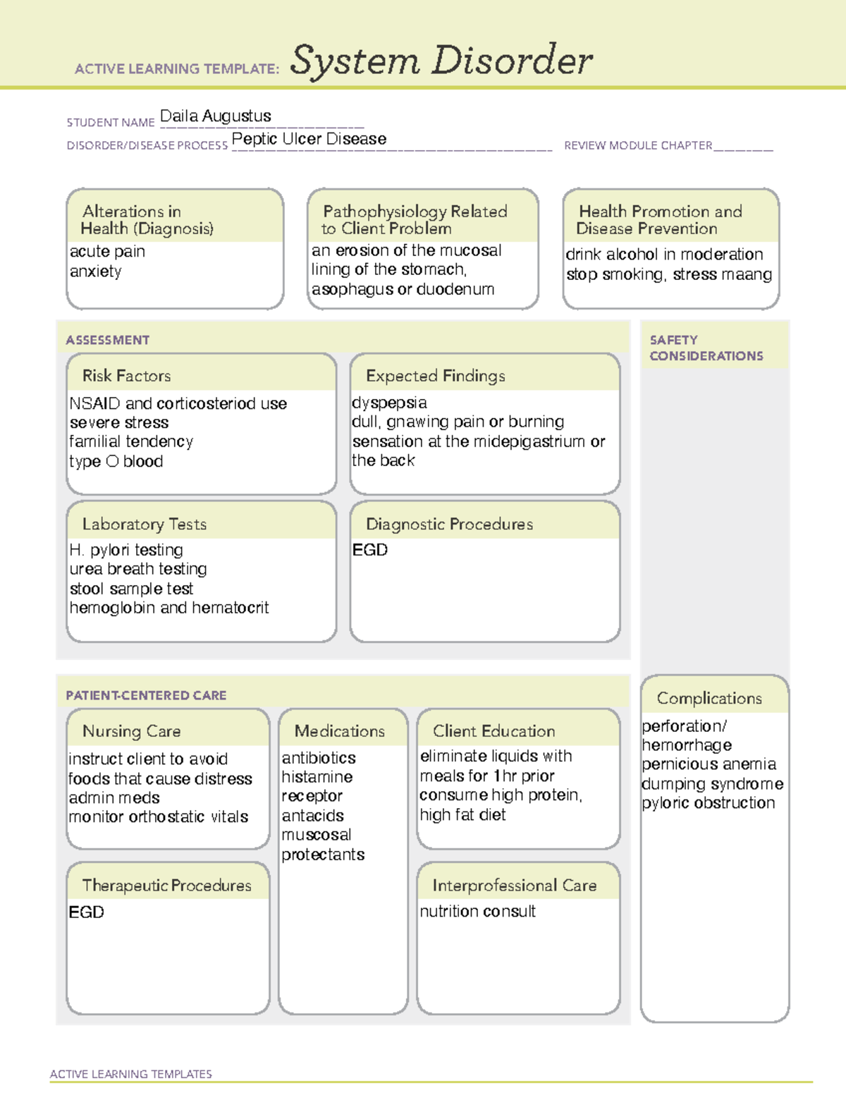 Pud - Ati - ACTIVE LEARNING TEMPLATES System Disorder STUDENT NAME ...