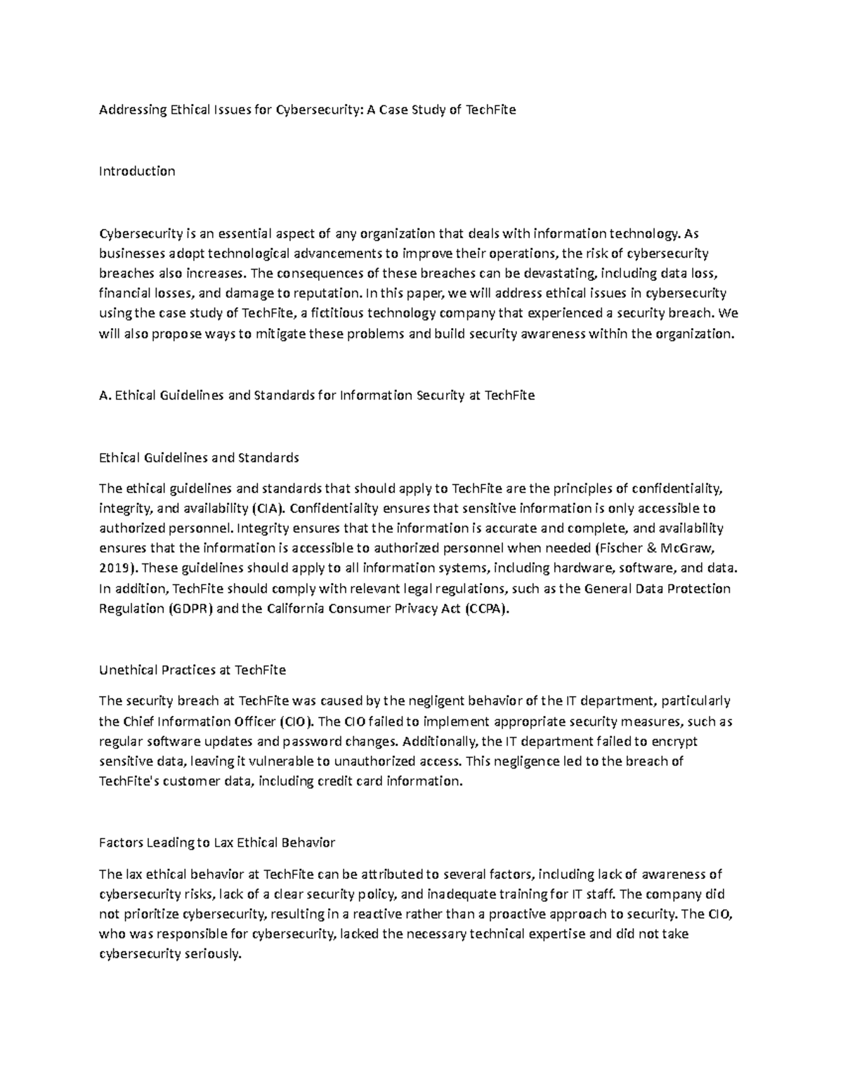 IHP4 TASK 2 Ethics AND Cybersecurity - Addressing Ethical Issues for ...